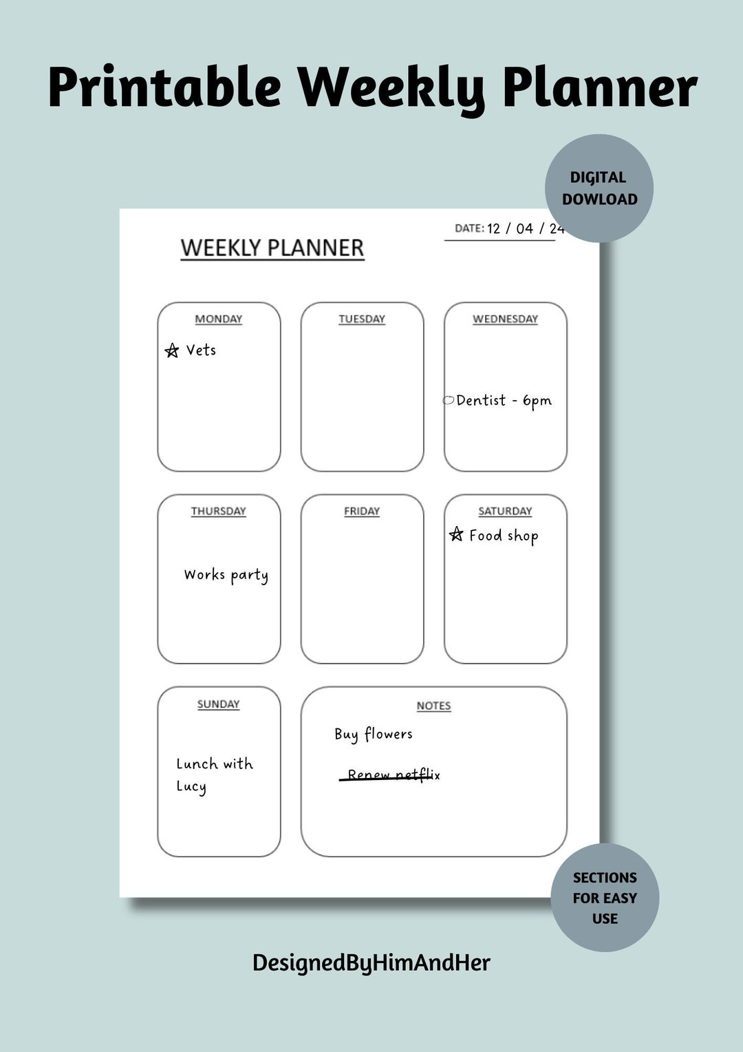 Printable Weekly Planner. Printable PDF. Time Management. Goal Setting ...