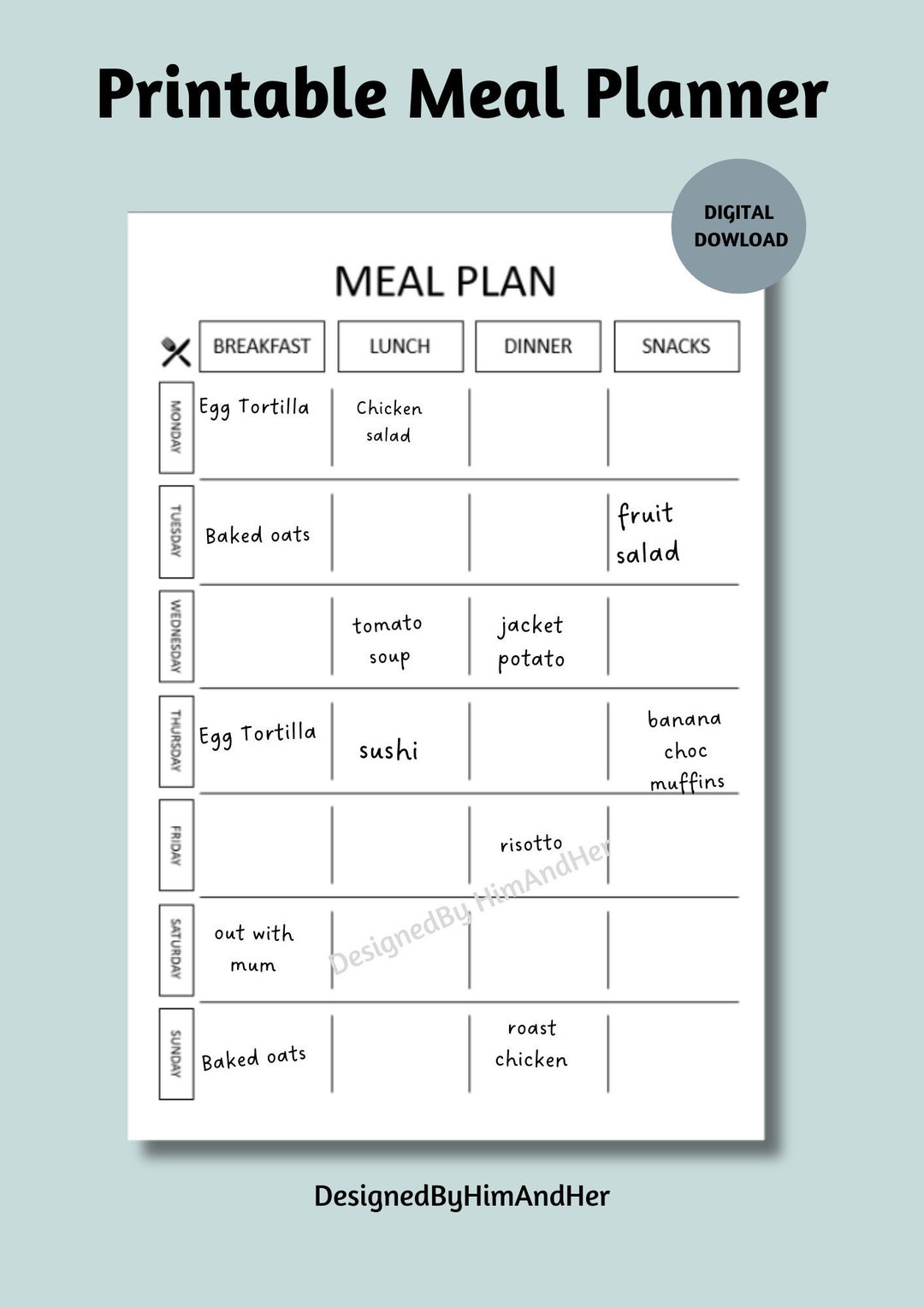 Printable Weekly Meal Planner Template (digital Download) - Etsy