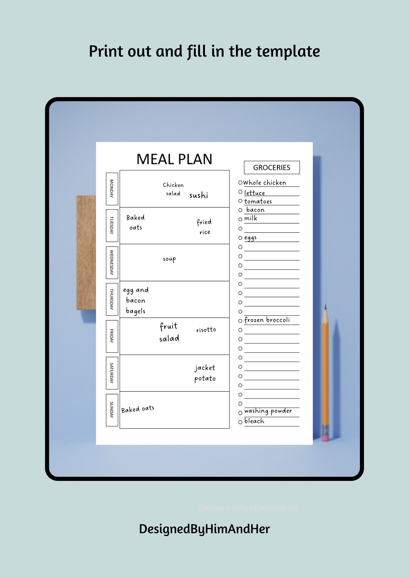 Printable Meal Planner With Grocery List Space. Grocery List. Weekly ...