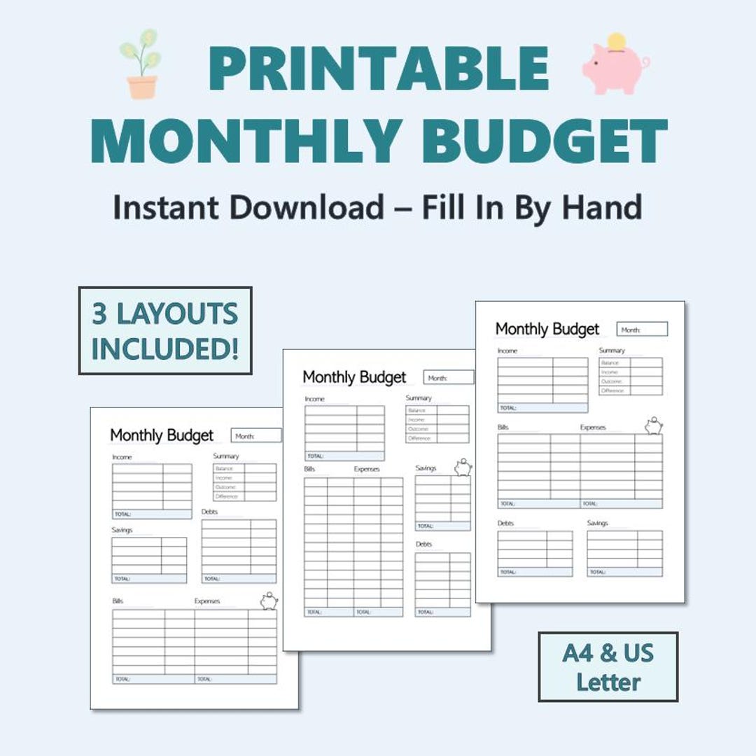 Printable Monthly Budget Planner: Finance Tracker, Expense Log (PDF ...