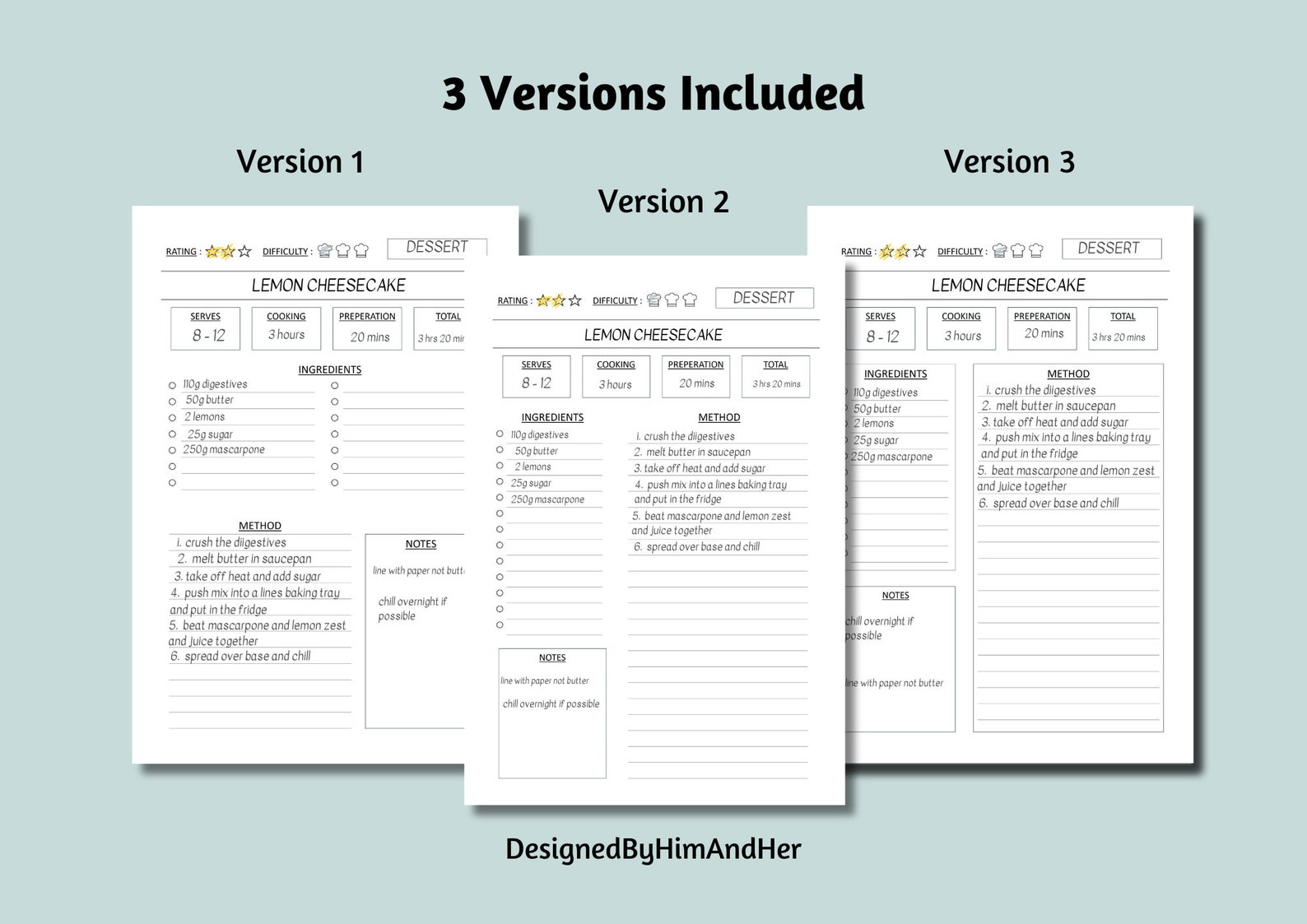 Recipe Template for Organized Cooking. Digital Printable Template. Time ...