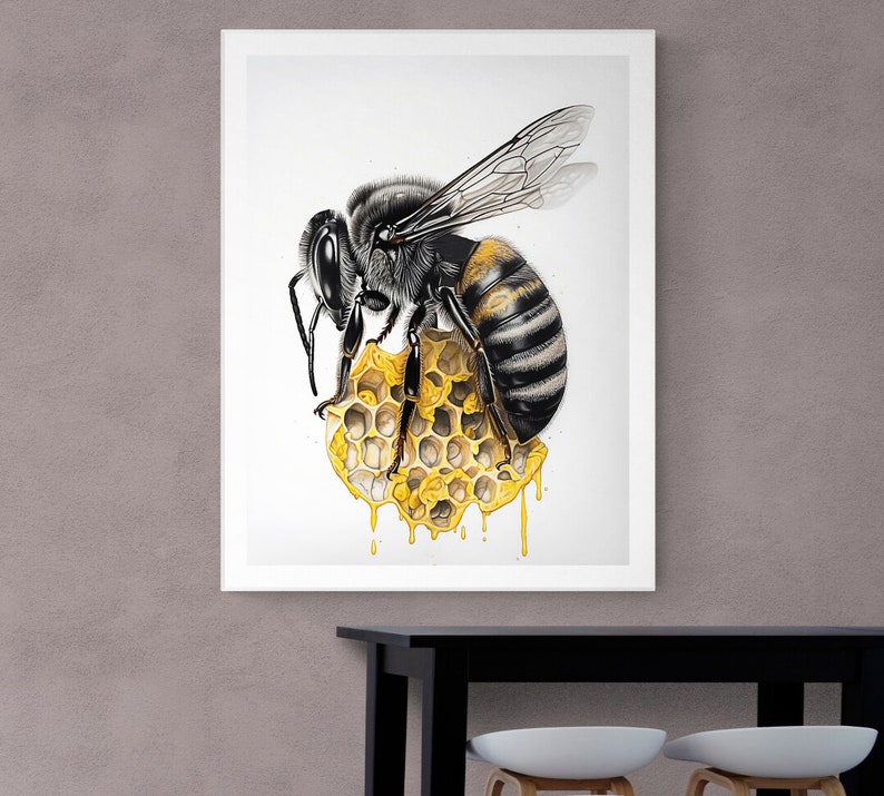 Bee Drawing Wall Art Bees Print Wall Art Motivational Art Bee Wall ...