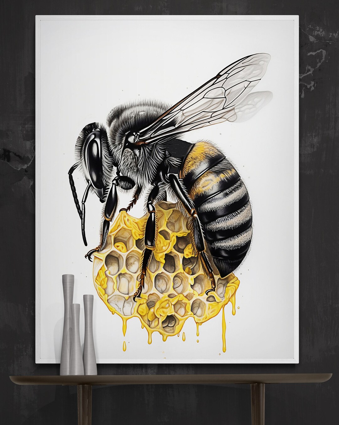 Bee Drawing Wall Art Bees Print Wall Art Motivational Art Bee Wall ...