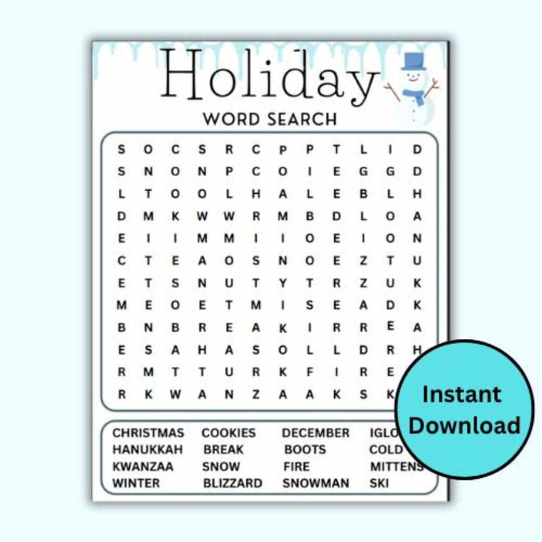 Winter Holiday Word Search Puzzle | Fun Printable Puzzle for Kids, PDF ...