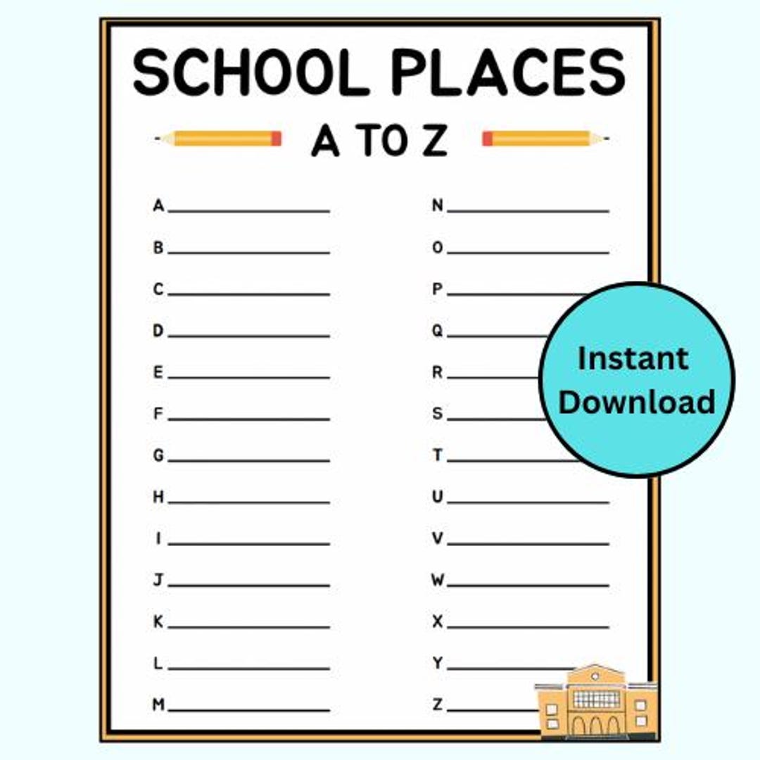 School Places A to Z Word Game – Printable Alphabet Challenge by Theme ...
