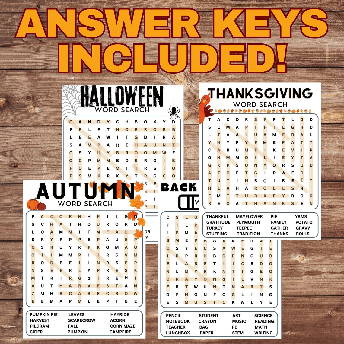 Fall Word Search BUNDLE SET - Etsy