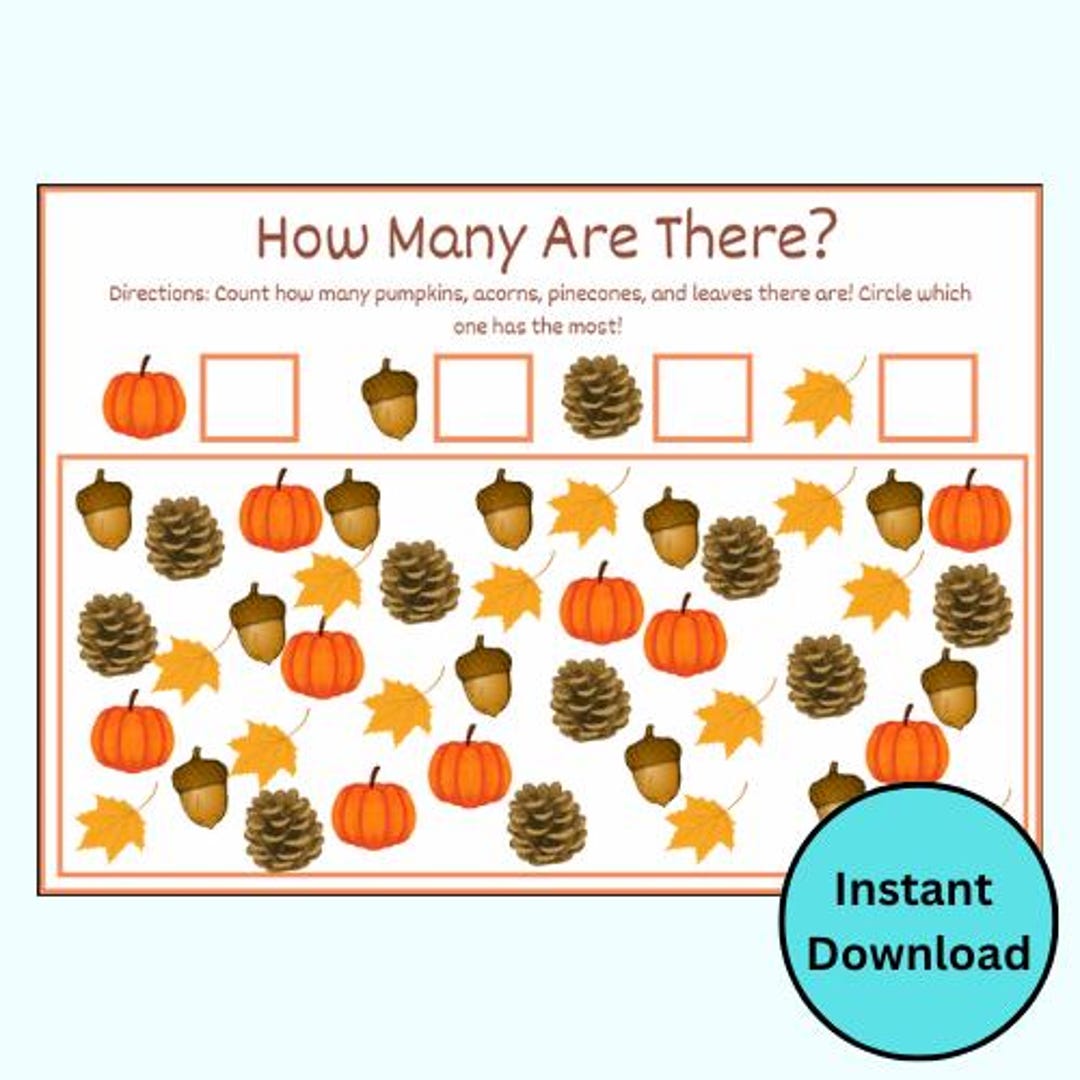 Fall Counting Activity: How Many Are There? | Fun Math Worksheets for ...