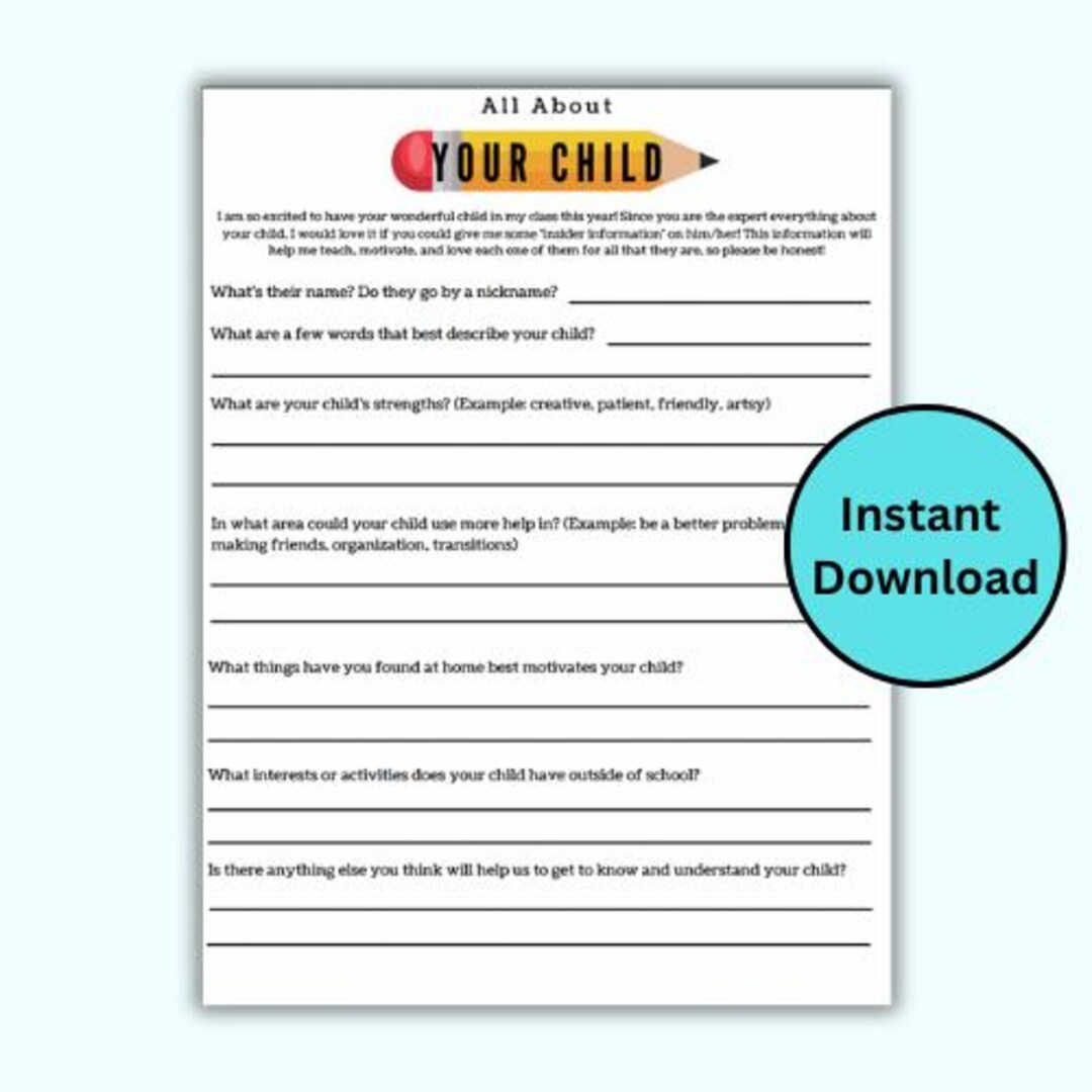 Beginning of the Year Student Information Sheet | Printable Parent ...