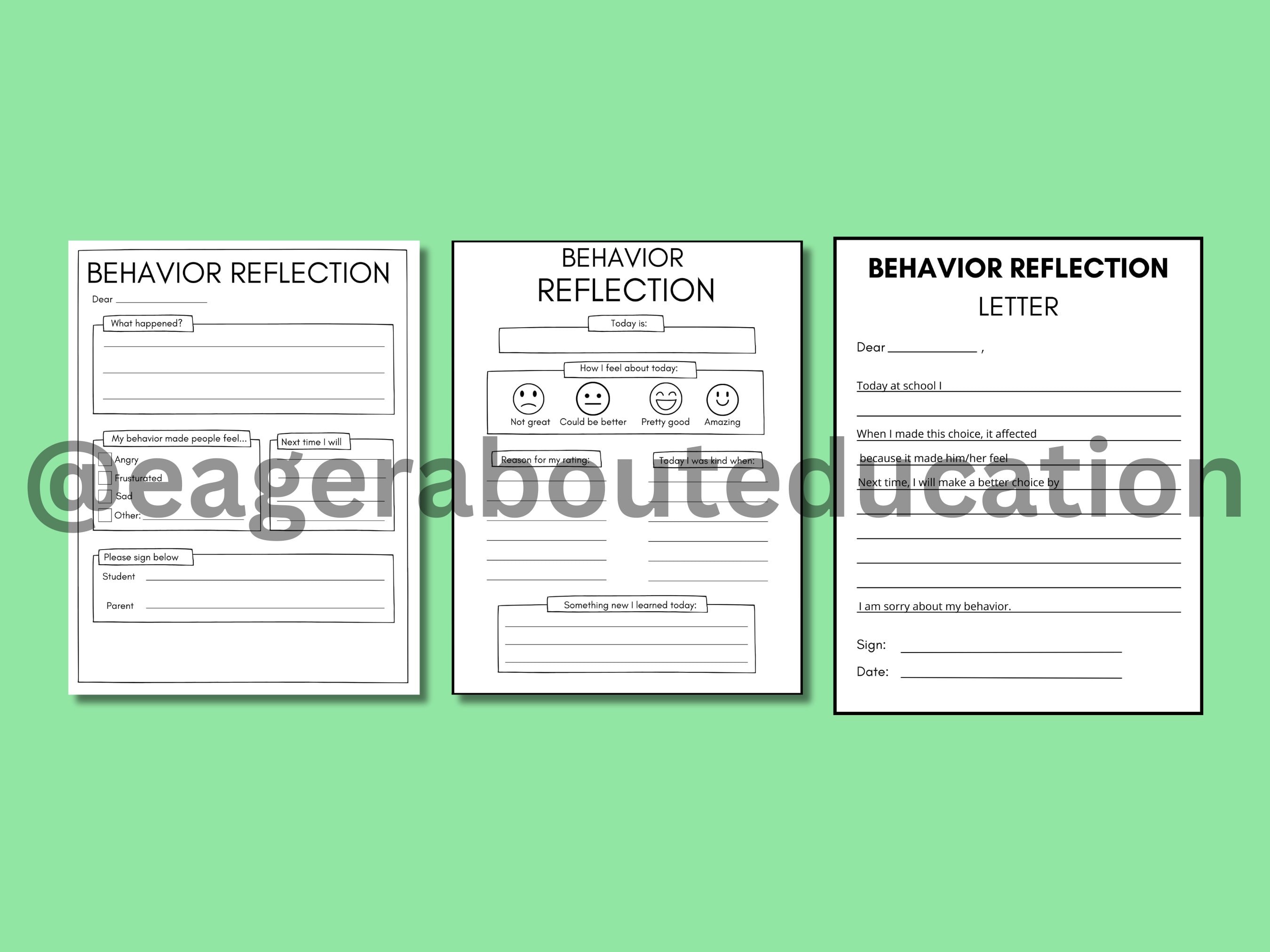 Behavior Reflection Sheets - Etsy