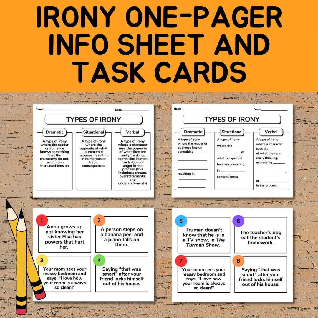 Types of Irony ELA Activity| One-pager Reference, Guided Notes & Task ...