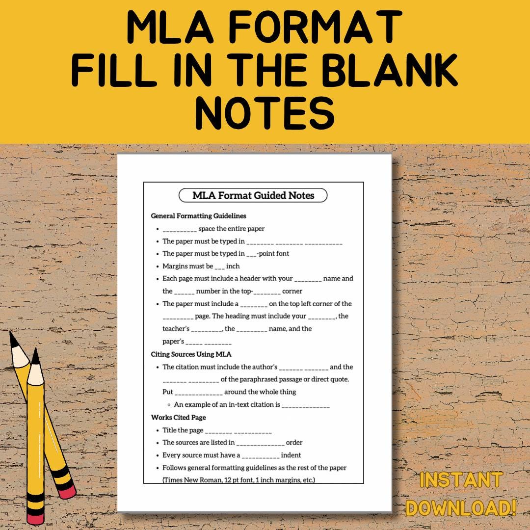 MLA Format Guided Notes | Fill-in-the-blank Activity | Formatting ...