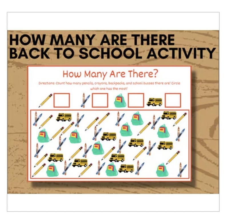 Back to School Counting Worksheet...how Many Are There? - Etsy