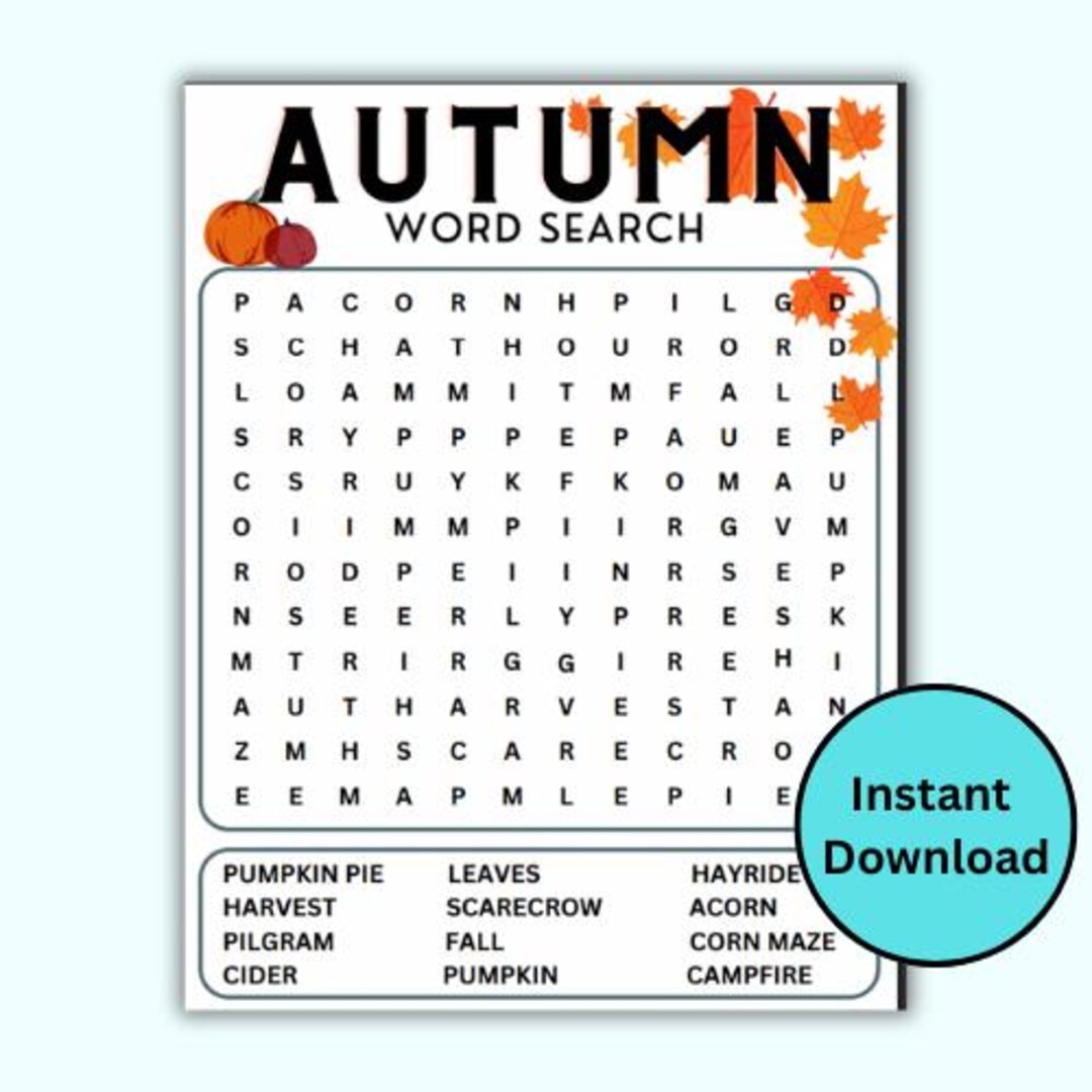 Autumn Word Search Puzzle: Vocabulary & Spelling Game (PDF Download) - Etsy