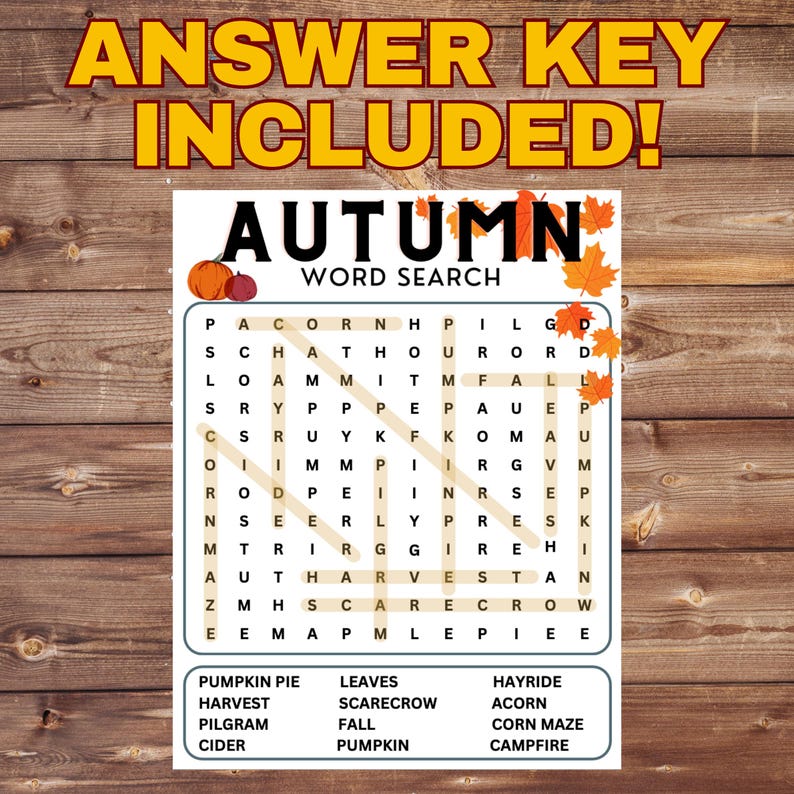 Autumn Word Search - Etsy