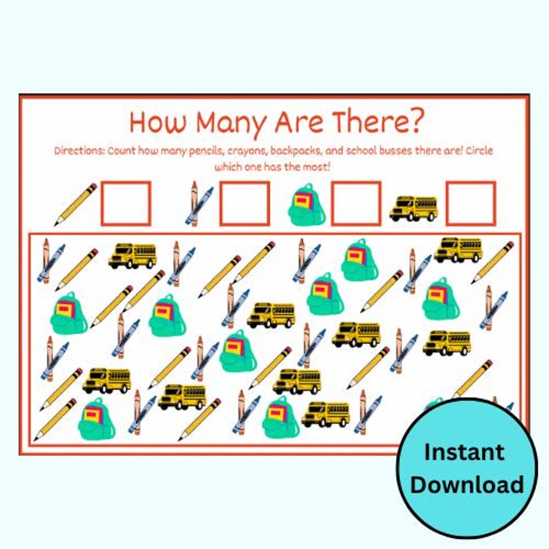 Back to School Counting Worksheet: How Many Are There? | Fun Math ...