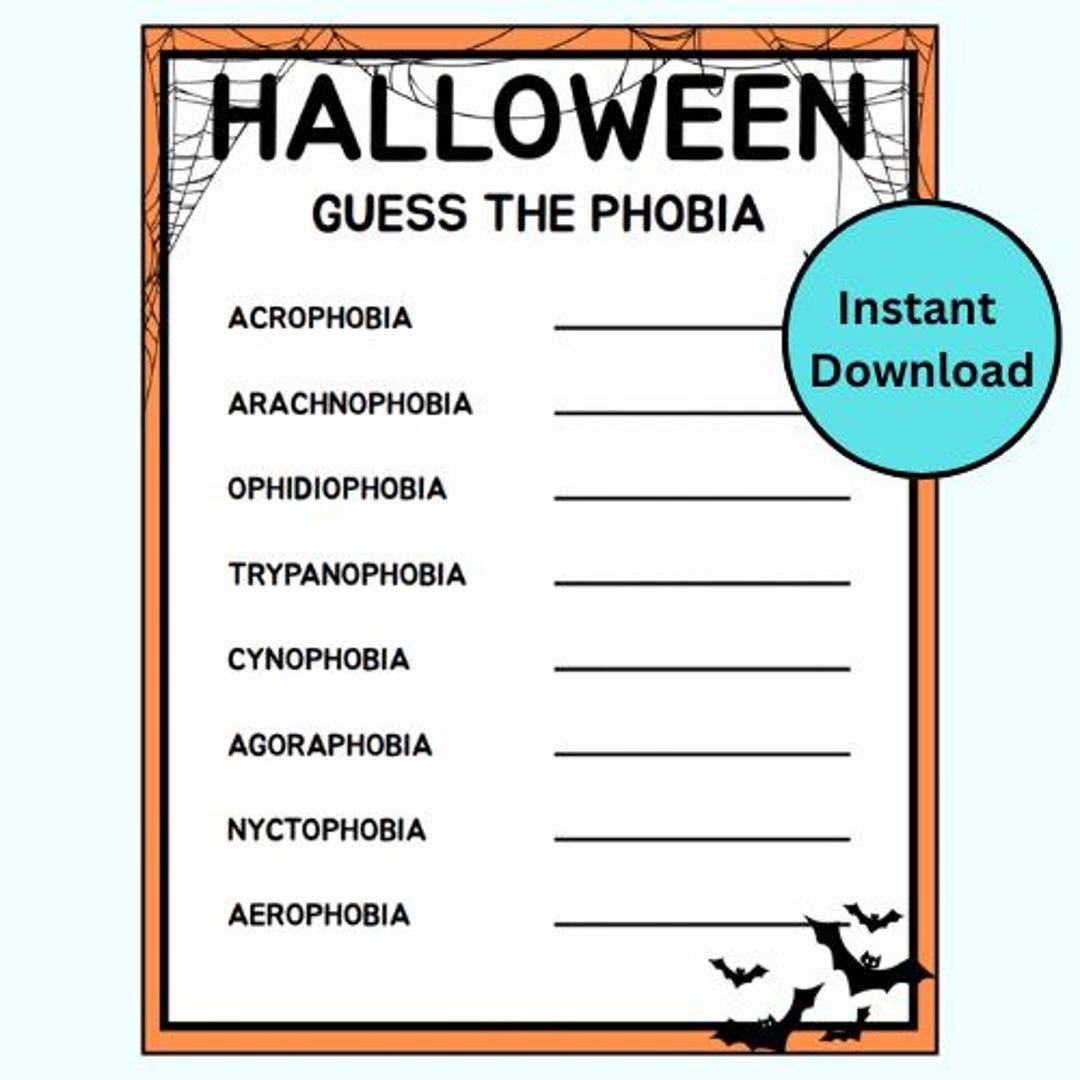 Halloween Phobias Worksheet | Fun Fear-themed Vocabulary Activity - Etsy