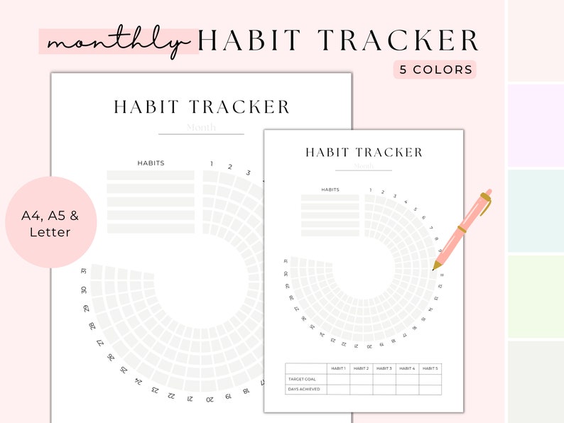 Habit Tracker, Monthly Habit Tracker Printable, Habit Tracker Template ...