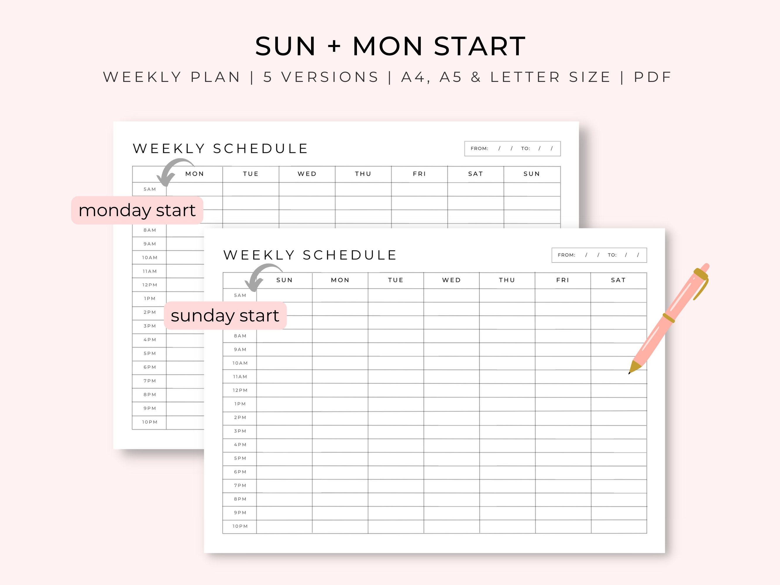 Hourly Weekly Schedule Printable: Minimalist Landscape Planner (a5/a4 ...
