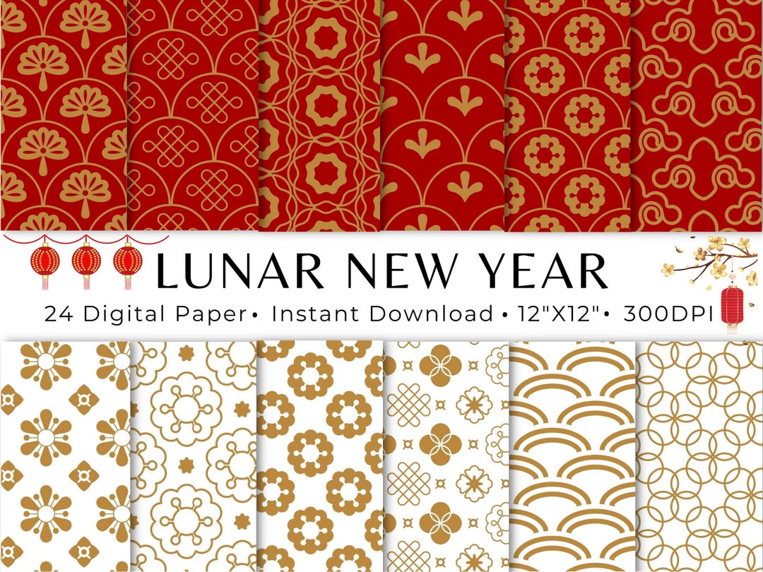 Lunar New Year Digital Paper, Chinese New Year Digital Paper, Asian ...