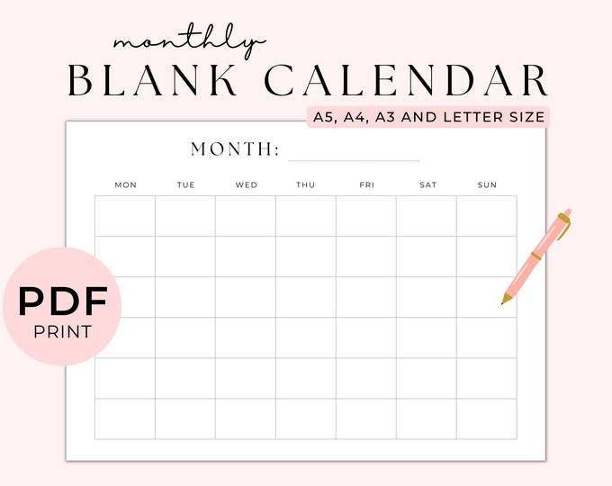 Printable Digital Download Perpetual Blank Calendar - Etsy