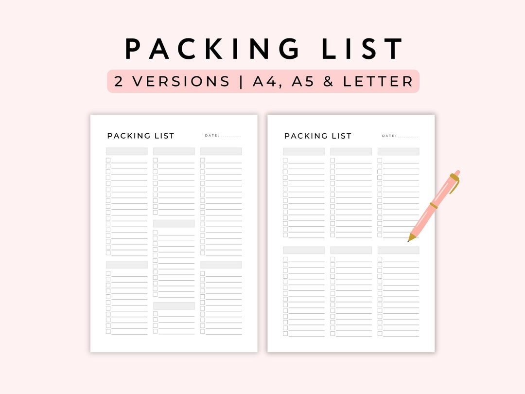 Blank Packing List Printable, Packing List Template, Vacation Packing ...