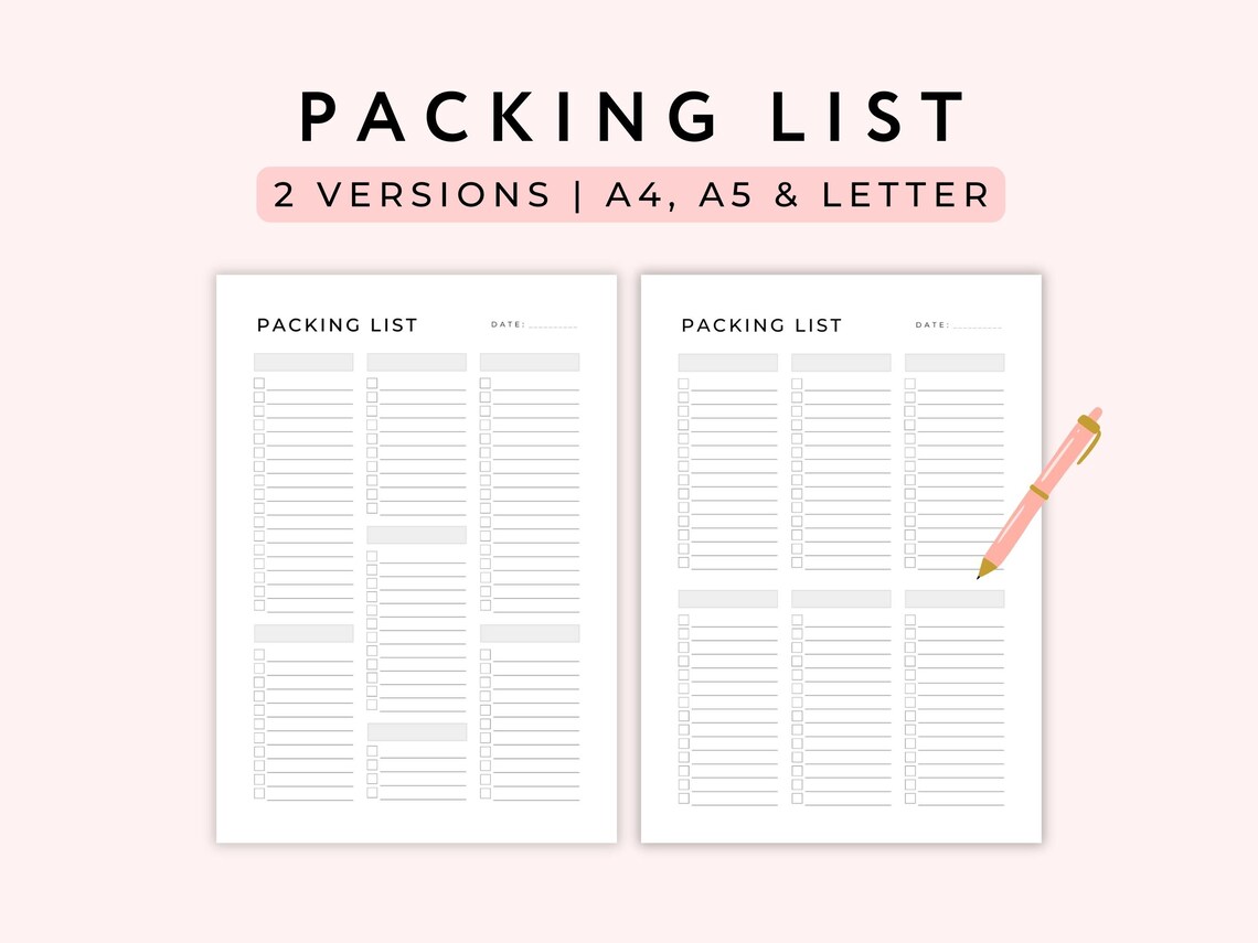 Blank Packing List Printable, Packing List Template, Vacation Packing ...