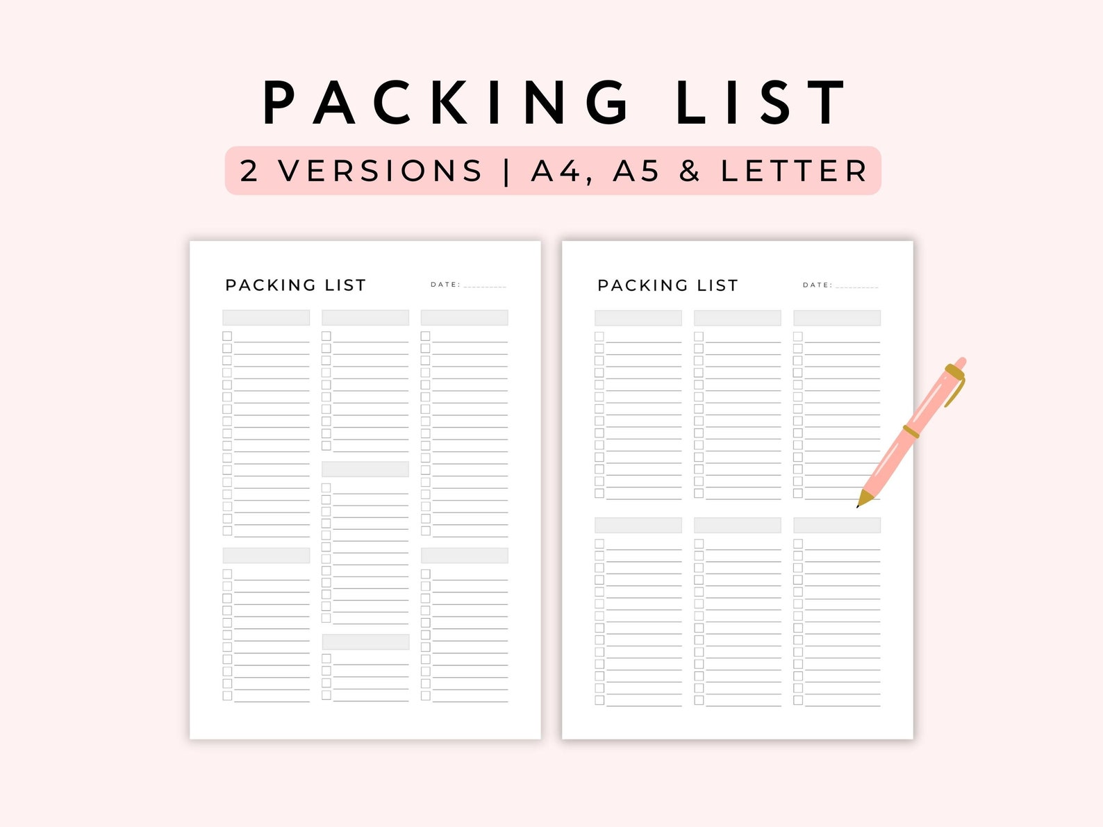 Blank Packing List Printable, Packing List Template, Vacation Packing ...