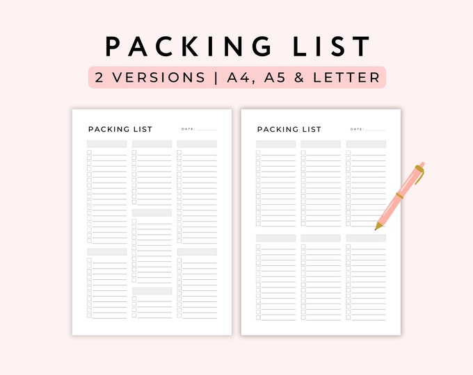 Blank Packing List Printable, Packing List Template, Vacation Packing ...