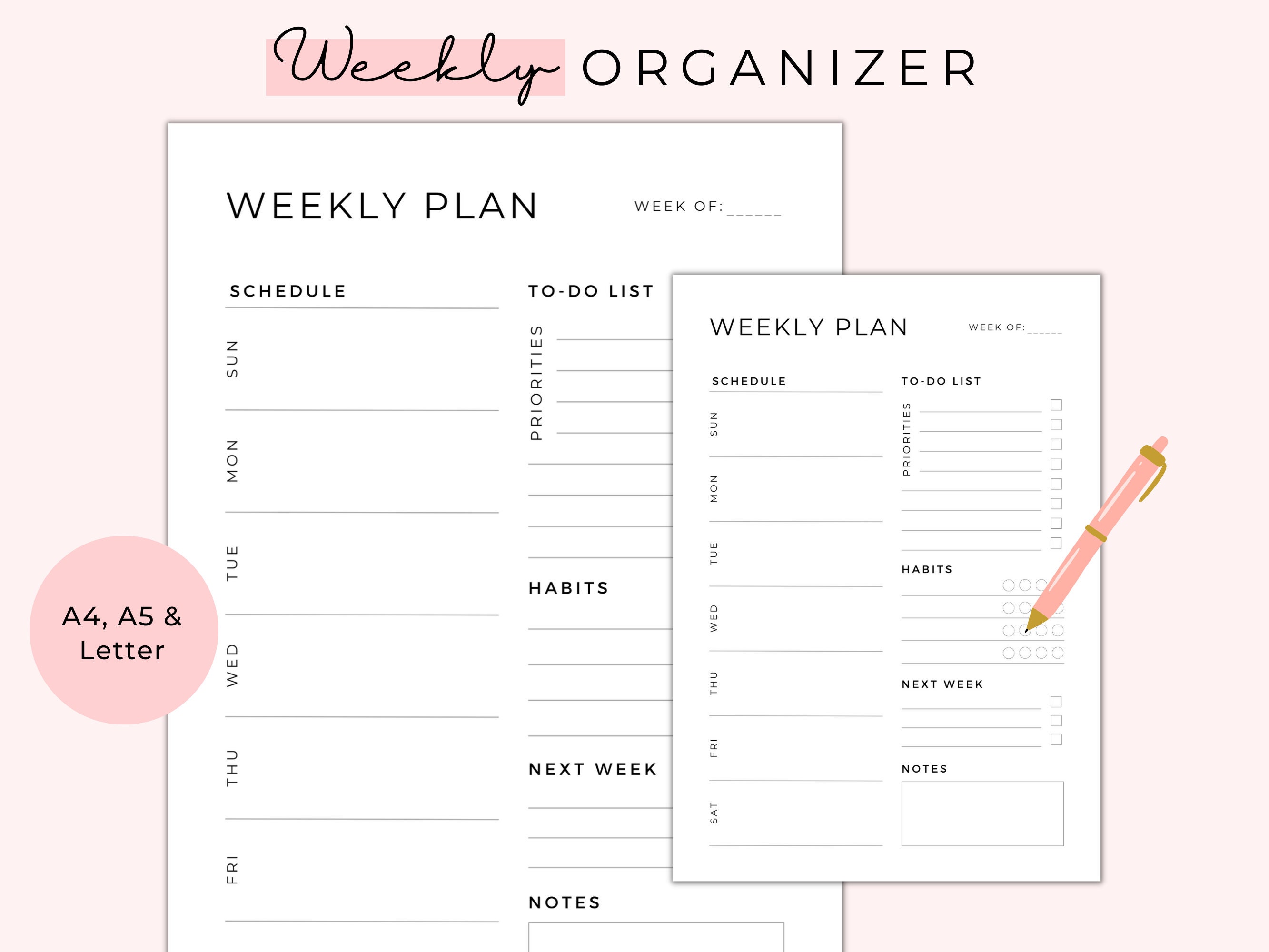 Weekly Planner Printable, Weekly Schedule, Weekly to Do List, Weekly ...