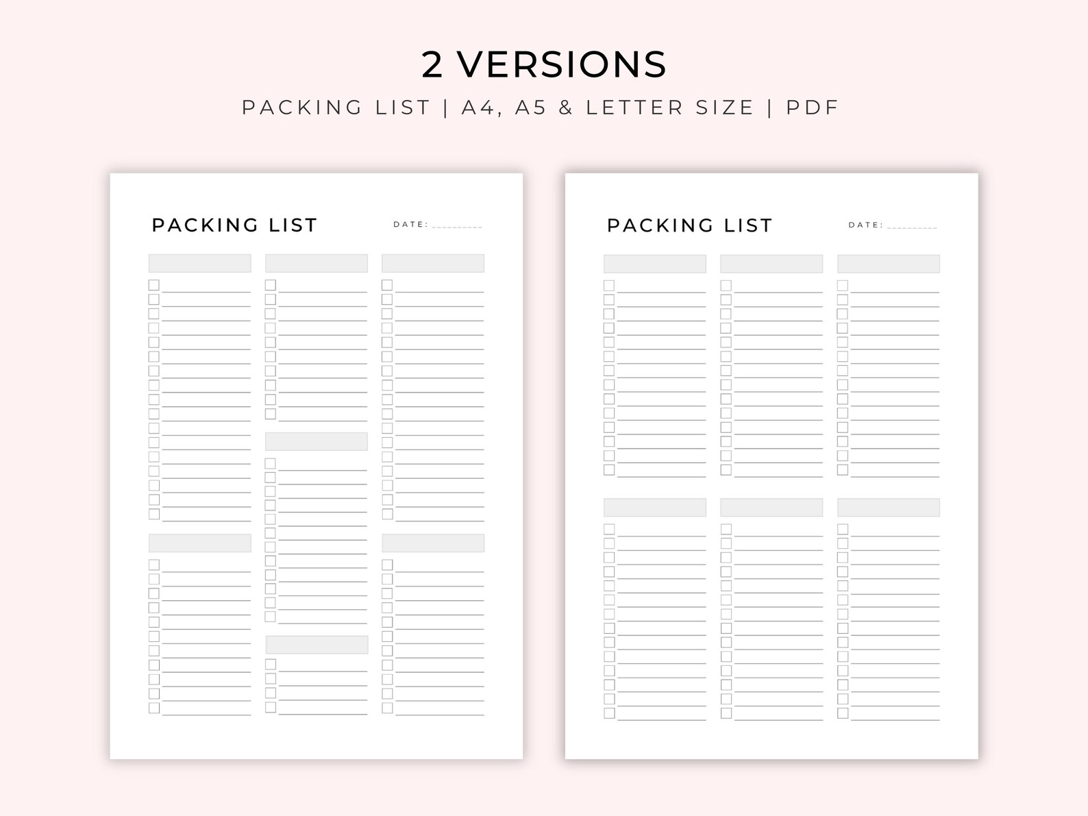 Blank Packing List Printable, Packing List Template, Vacation Packing ...
