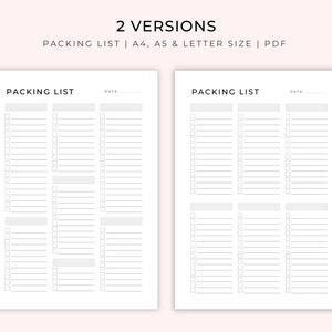 Blank Packing List Printable, Packing List Template, Vacation Packing ...