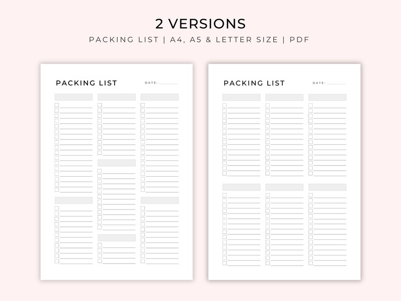 Blank Packing List Printable, Packing List Template, Vacation Packing ...