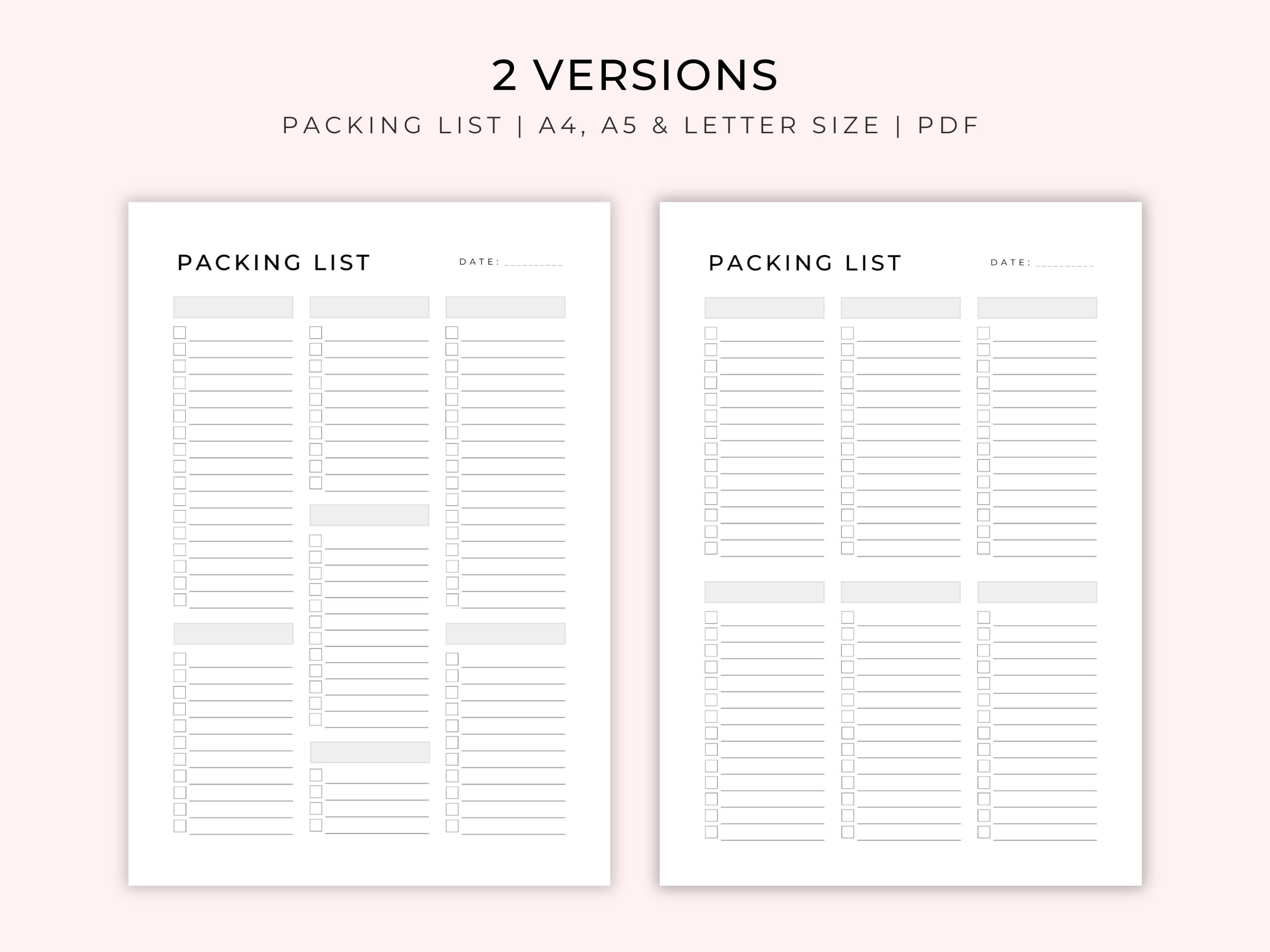 Blank Packing List Printable, Packing List Template, Vacation Packing ...