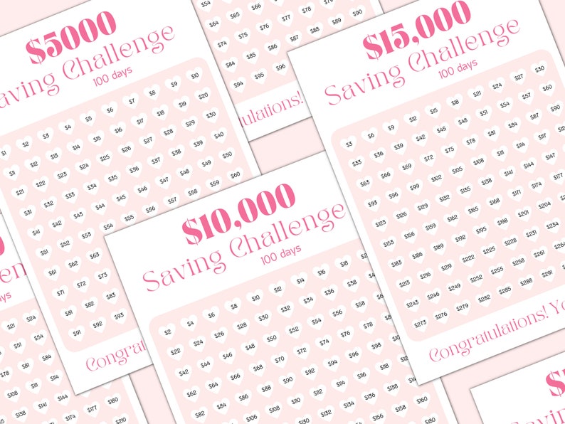 100 Envelope Challenge Printable, 5000 Saving Tracker, 5K Challenge ...