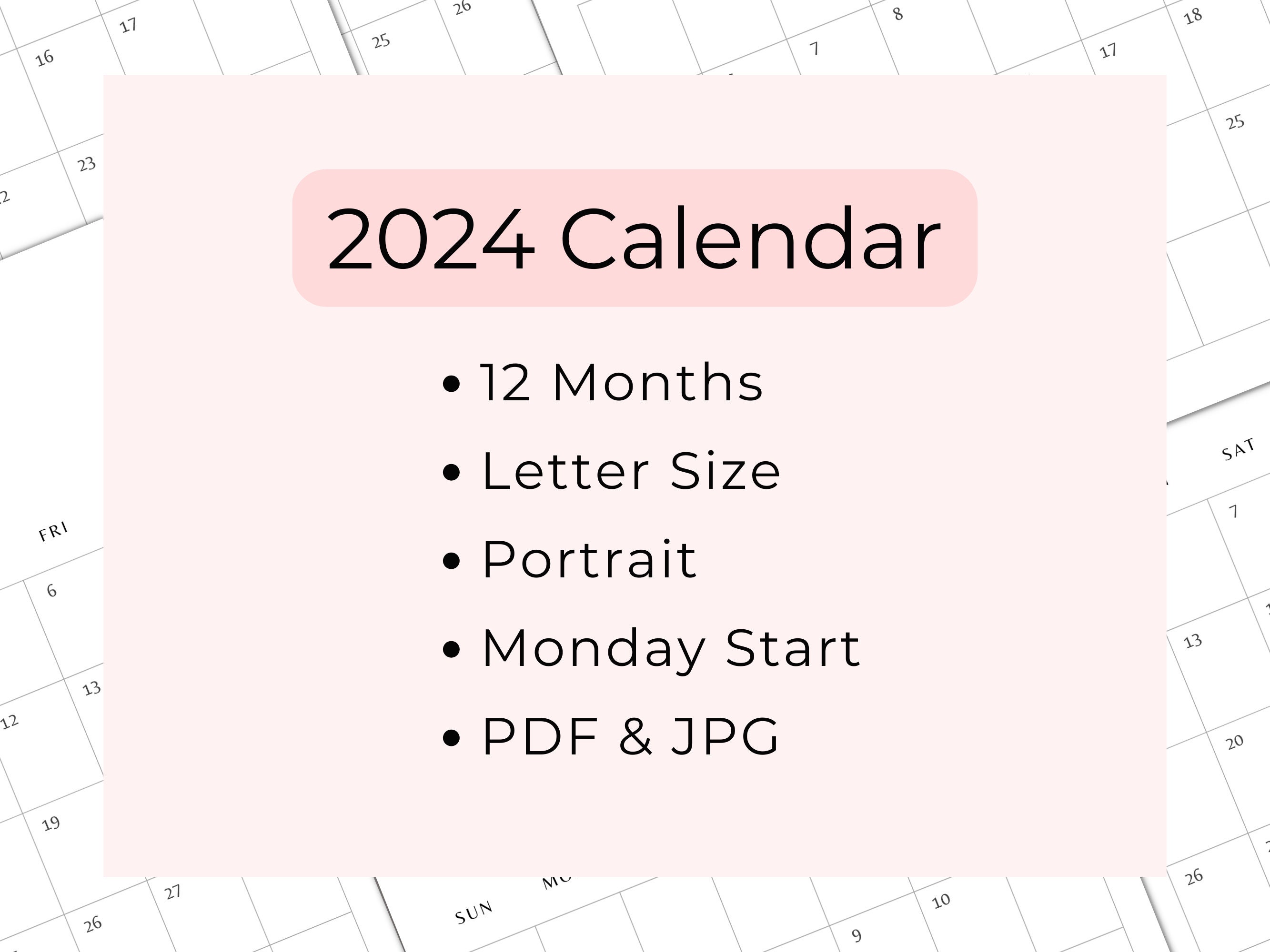 2024 Printable Calendar Portrait Minimalist Monthly Calendar 2024 ...