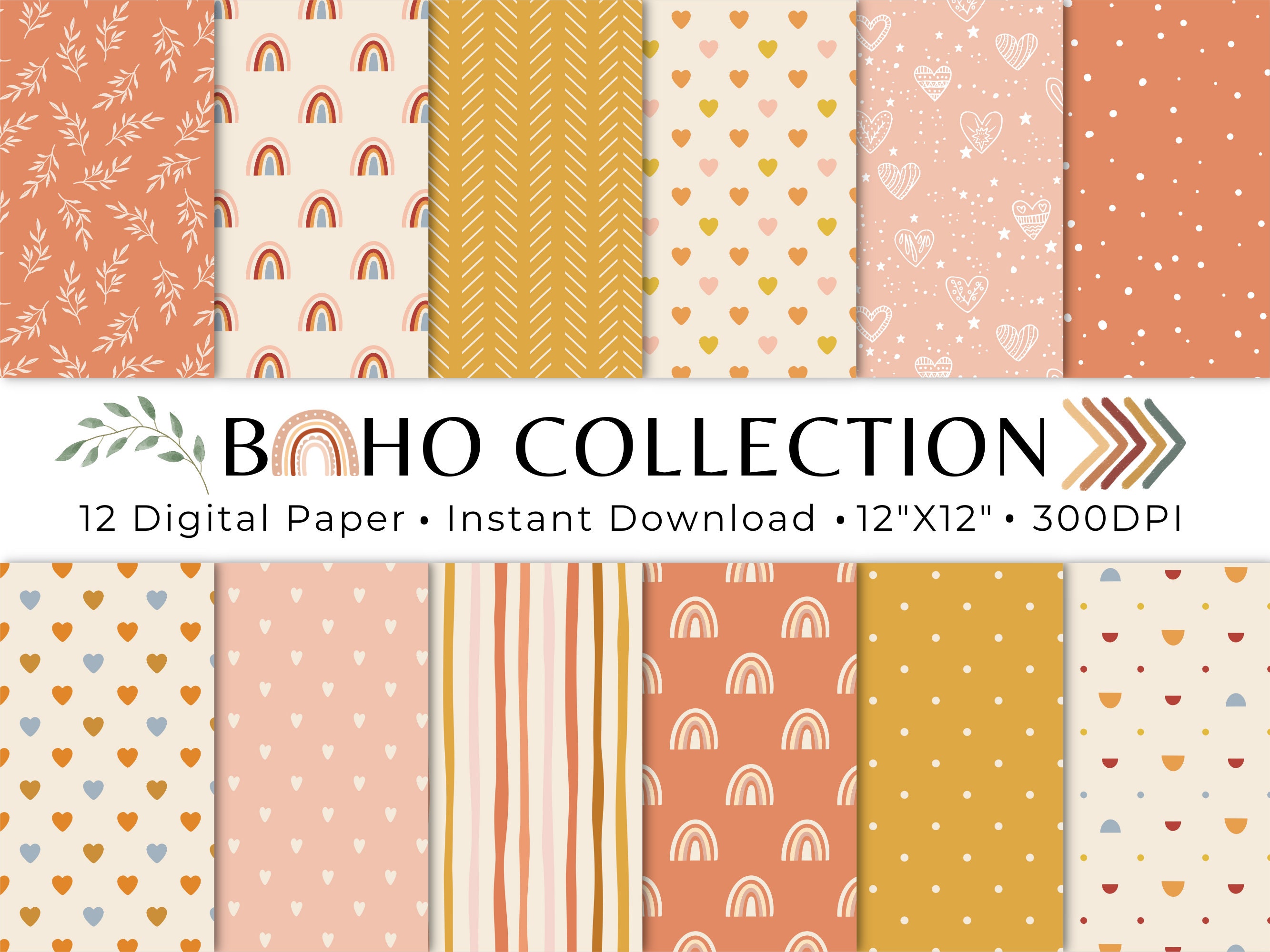 Boho Seamless Digital Paper, Cute Boho Digital Paper, Boho Scrapbook ...
