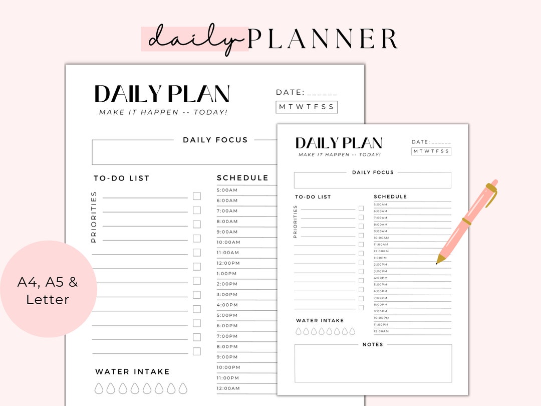 Daily Planner Printable, Time Blocking Template, Printable Hourly ...