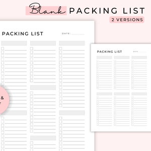 Blank Packing List Printable Packing List Template Vacation - Etsy