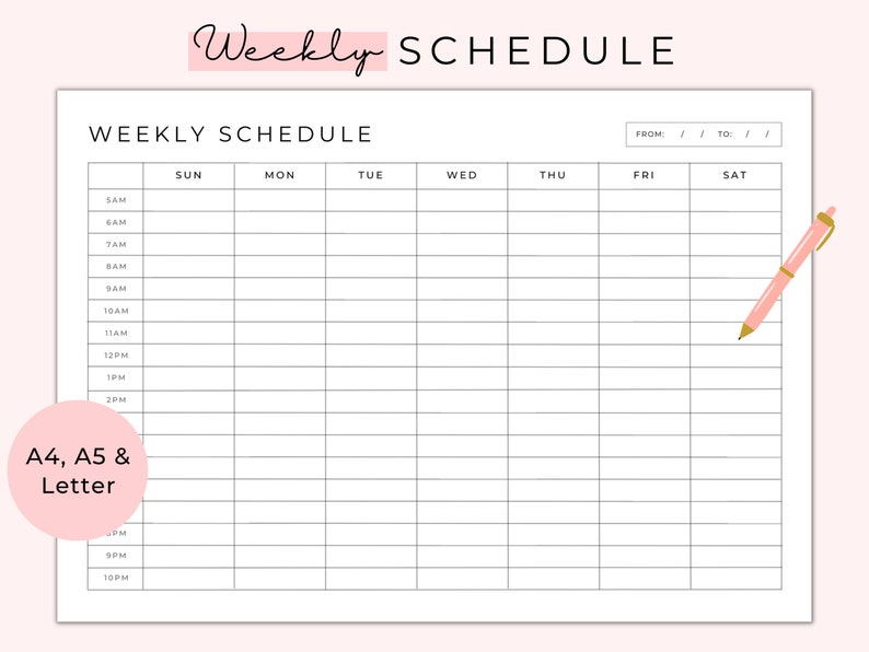 Hourly Weekly Schedule Printable Landscape Weekly Planner - Etsy
