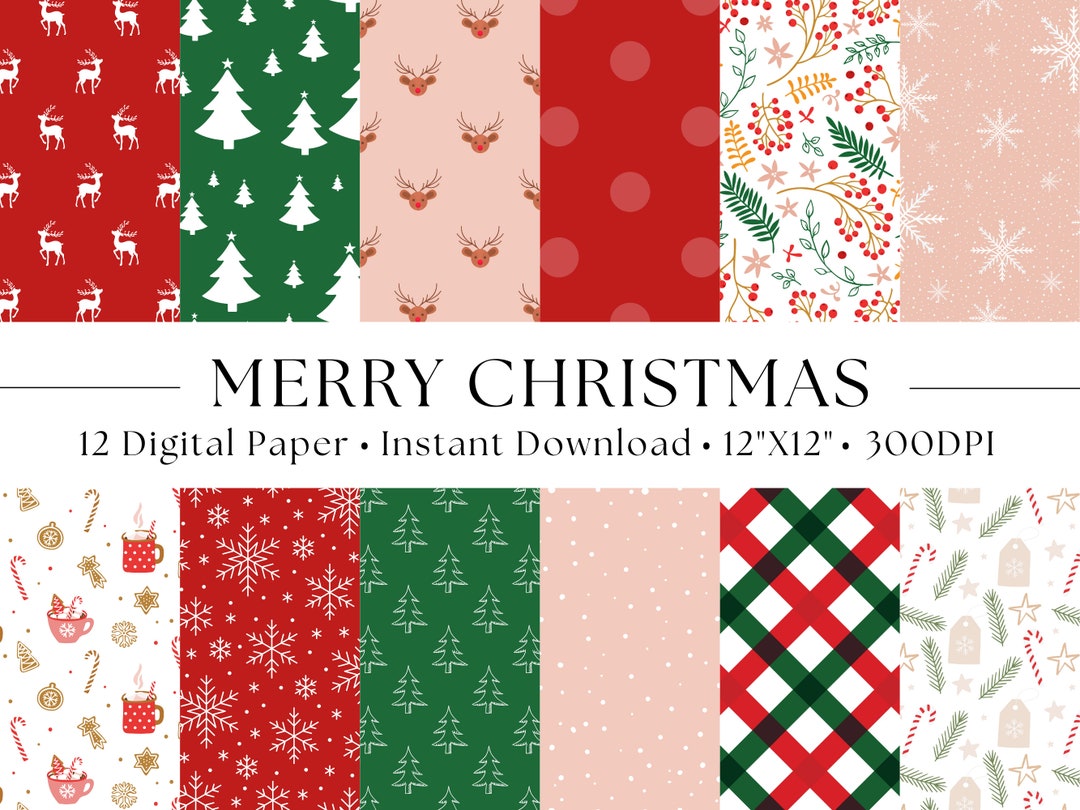Christmas Digital Paper, Holiday Scrapbook Papers, 12 Seamless ...