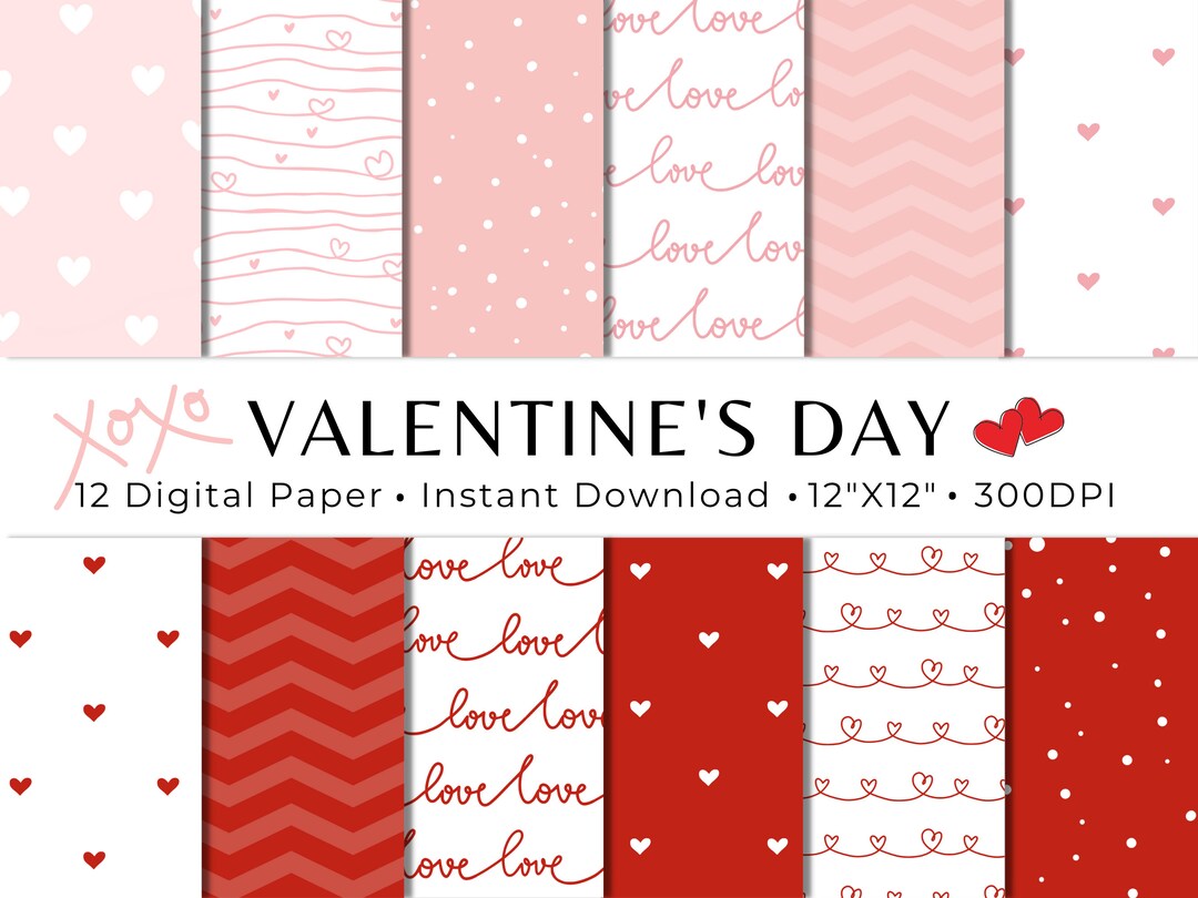 Valentine Digital Paper, Hearts Digital Paper, Valentine Seamless ...
