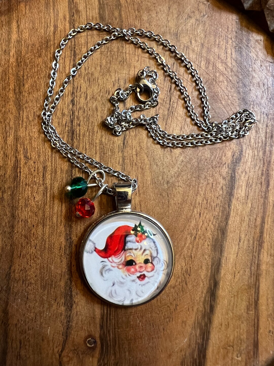 Vintage Santa Claus - Round Pendant Necklace - Christmas Jewelry (25mm ...