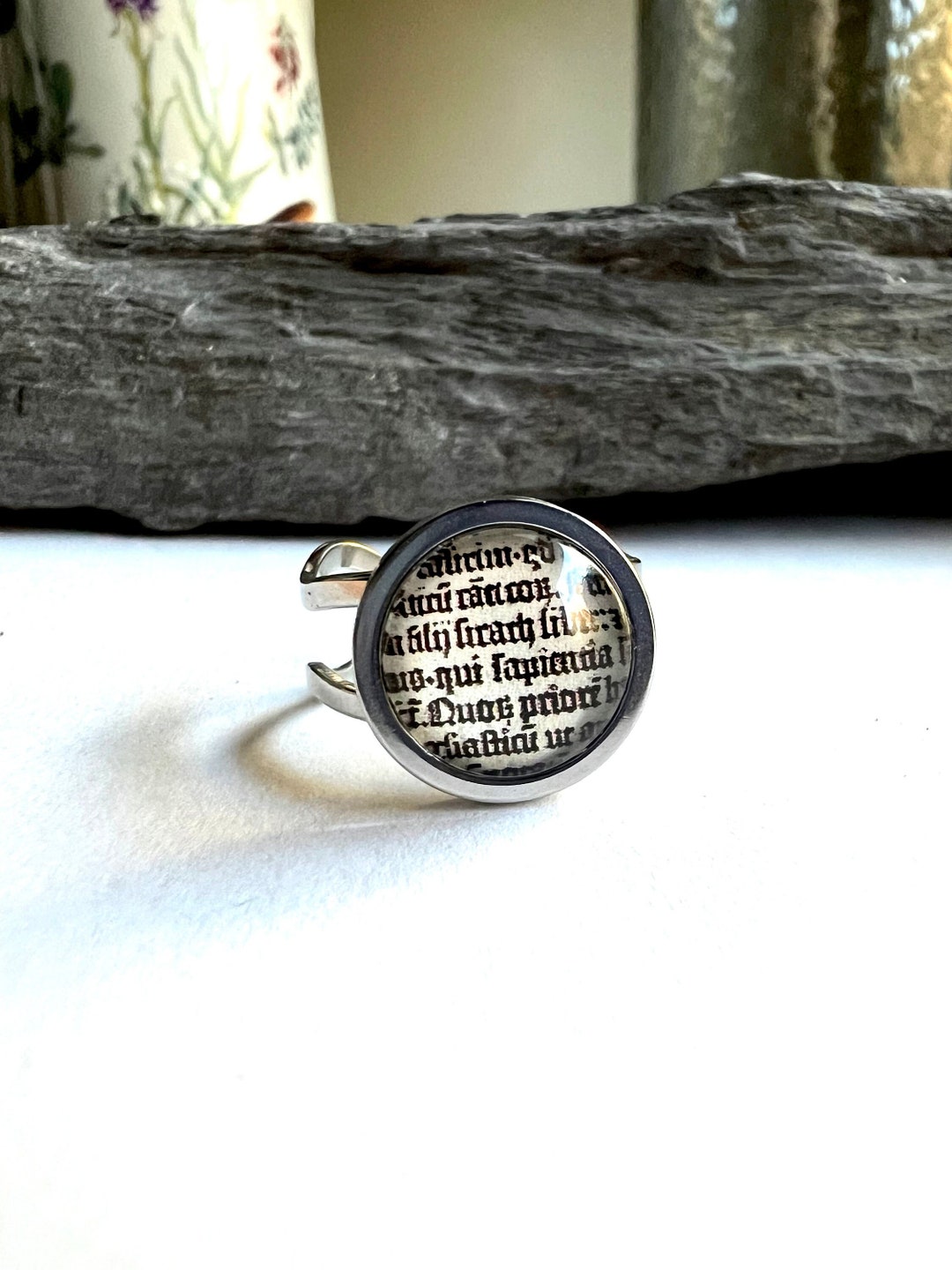 Medieval Manuscript Clipping Keepsake Ring (adjustable) From Recycled ...