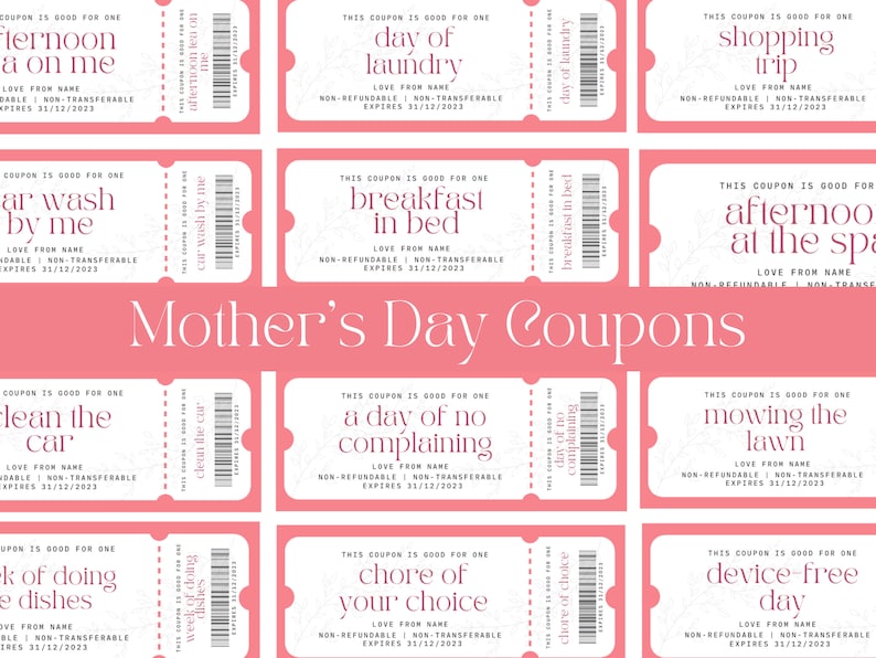 Mothers Day Coupons | Mothers Day Coupon Book | Mothers Day Coupons ...