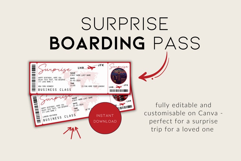 Boarding Pass Template Instant Download | Custom Airline Ticket ...