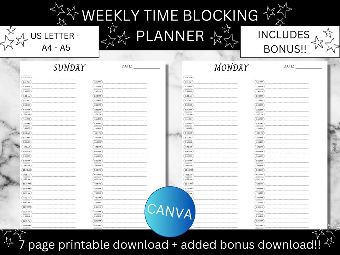Minimalistic Time Blocking Worksheet, 15 Min Daily Time Management ...