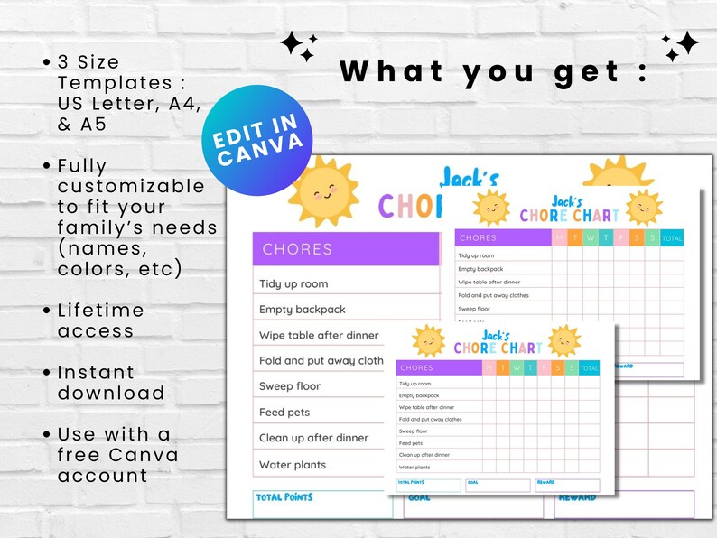 Personalized Kids Chore Chart, Children's Task Template, Editable Chore ...