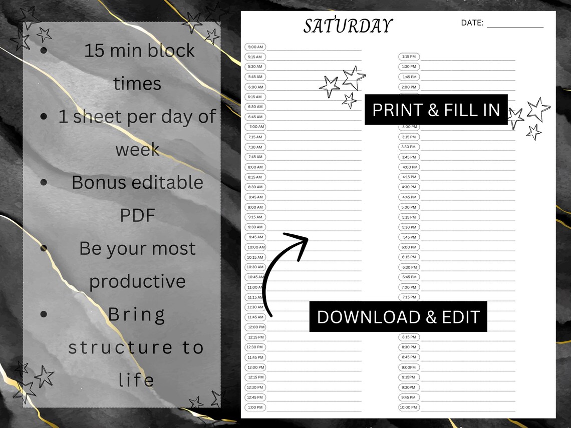 Minimalistic Time Blocking Worksheet, 15 Min Daily Time Management ...