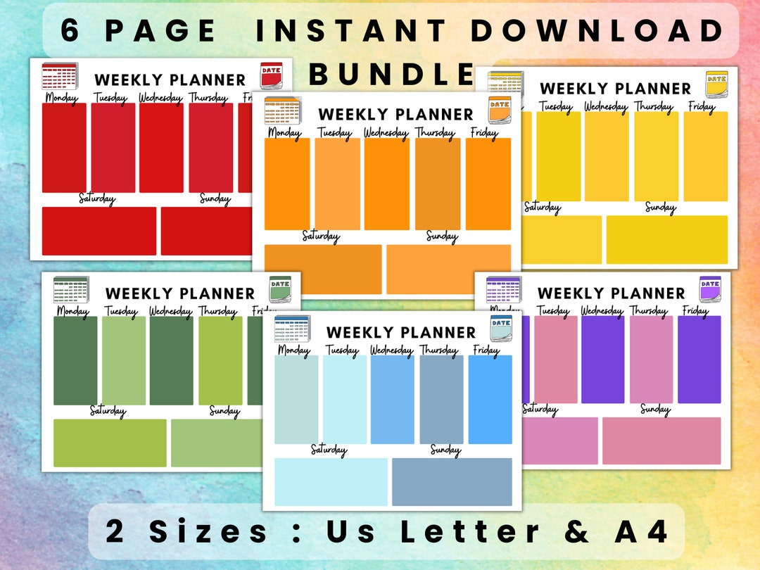 Weekly Fillable Rainbow Planner Bundle, Printable Kids Schedule ...