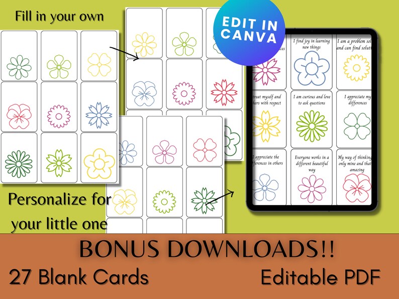Growth Mindset Printable, Daily Self Discovery Cards, Motivational Deck ...